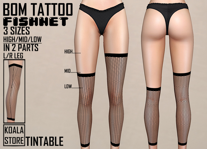 Second Life Marketplace Koala Store Bom Tattoo Fishnet High